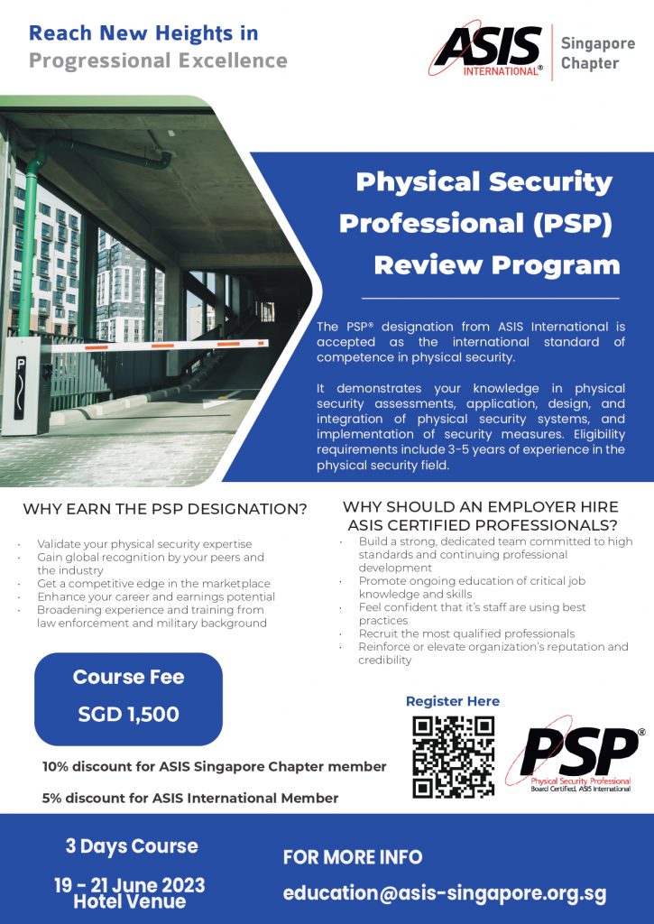 Physical Security Professional (PSP) - Review Program - ASIS International (Singapore Chapter)