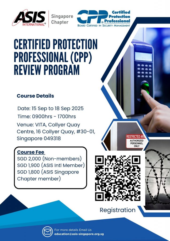 CPP Review Course : 15 -18 September 2025 - ASIS International (Singapore Chapter)